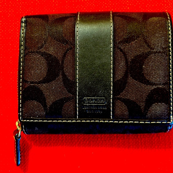 Coach | Bags | Coach Black Monogrammed Cloth And Leather Small Folding ...